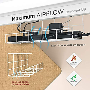 Under Desk Cable Management Tray - Under Desk Cable Organizer for Wire Management. Super Sturdy Desk Cable Tray. Perfect Standing Desk Cable Management Rack (White Wire Tray - Set of 2X 16'')