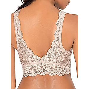 Smart & Sexy Women's Signature Lace Deep V Neck Wireless Bralette, Bralettes For Women With Support, Bralettes and Bralette Pack In the Buff/White/Black M