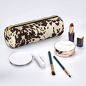ASEELO Brown Cowhide Pencil Case Pencil Pouch Black Pencil Bag PU Leather Pen Case Big Capacity Pencil Case,for Pens, Markers, Makeups, Change, Coins
