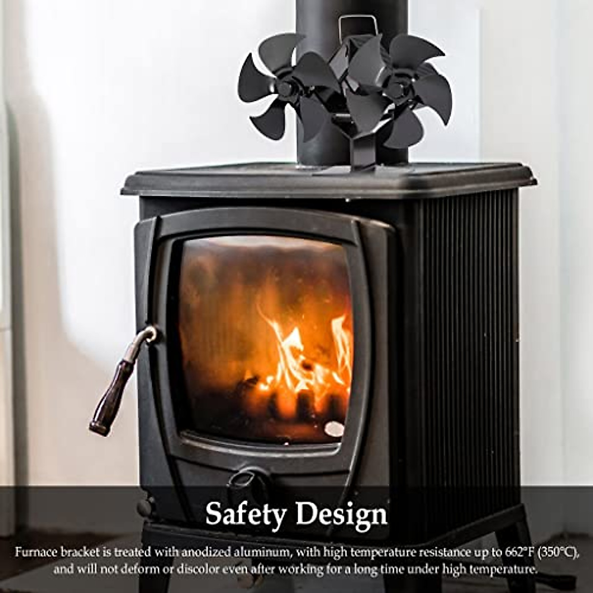 UXZDX CUJUX 10-Blade Fireplace Fan Double-Headed Silent Thermal Heating Heat Powered Stove Fan (Color : Black, Size : 160x185mm)