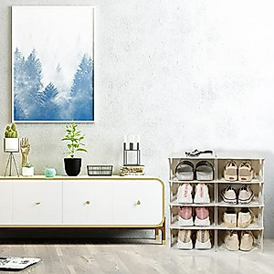 LGAQCOX 2 Pcs of 4 Tier Shoe Rack, Free Standing Shoe Racks for Closet, Free-Combination Narrow Shoe Storage Organizer for Bedroom & Entryway, Space Saver Stackable Shoe Shelf, Easy Assembly,White