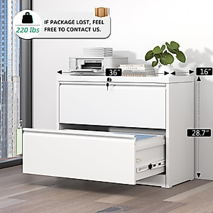 Bonusall Lateral File Cabinet 2 Drawer, Metal Lateral Filing Cabinet with Lock, Locking Organizer Filed Drawer Cabinet for Letter/Legal / A4 / F4 Size for Home Office, Sturdy Steel, White