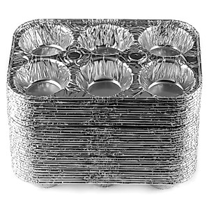 EcoQuality Inc [50 PACK] Aluminum 6-Cup Muffin Pan - Disposable Aluminum Cupcake Pans - Strong, Durable, Reusable, Recyclable - Muffin Tin Great for Baking Cupcakes, Muffins, Small Pies