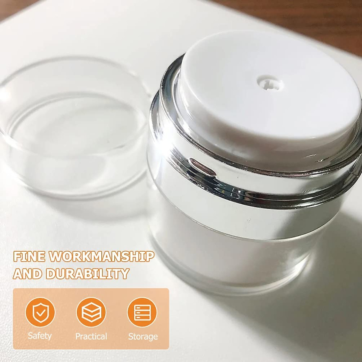 Monzam 2 PCS 50ml Airless Pump Bottle, Airless Pump Jar, Moisturiser Pump Dispenser, Airless Pump Jars, Drunk Elephant Container, Suitable for Filling Travel Foundation, Cream, Lotion, Moisturizer