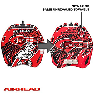 AirHead G-Force 3 Towable 1-3 Rider Tube for Boating and Water Sports, Heavy Duty Full Nylon Cover with Zipper, EVA Foam Pads, and Patented Speed Safety Valve for Easy Inflating & Deflating,Red
