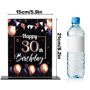LINGTEER Happy 30th Birthday Black & Gold Balloon Acrylic Table Poster Centerpieces - 2 Pack of Birthday Table Topper,Cheers to Thirty Years Old Bday Party Decorations.