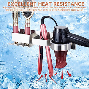 Hair Dryer Holder Wall Mounted, Blow Dryer Holder, Stainless Steel Hair Dryer and Straightener Holder, Hair Tool Organizer for Hair Dryer, Curling Iron Holder, Adhesive Hairdryer Holder for Bathroom