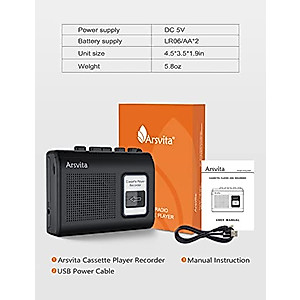 Arsvita Walkman Cassette Player, Portable Tape Recorder, Build-in Speaker and Microphone,Black