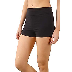 Pure Look Women’s Fold Over Waist Stretch Cotton Active Yoga Shorts, Medium, Black
