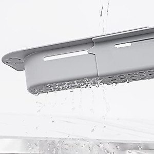 NiHome Telescopic Kitchen Over Sink Organizer with Towel Hanger, Expandable Slim Drain Basket Multifunctional Caddy Adjustable Length Colander Rack Sponge Holder Storage Tray for Home Bathroom (Grey)