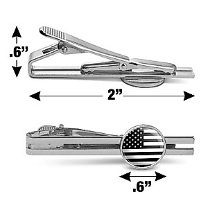 Subdued American USA Flag Black White Military Tactical Round Tie Bar Clip Clasp Tack Silver Color Plated