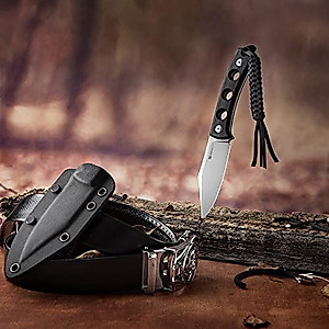 SENCUT Waxahachie Fixed Blade Knife, Full Tang Clip Point Satin 9Cr18MoV Blade with G10 Handle, Kydex Sheath, Waist T-clip for EDC Survival Hunting Camping Outdoor Everyday Carry SA11A