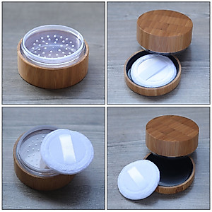 Frienda 30 ml Empty Loose Powder Container Bamboo Cosmetic Makeup Loose Powder Box Case Holder with Sifter Lids and Puff