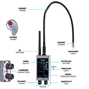 KNIGHT Premium Hidden Devices Detector - Hidden Camera Detectors RF Detector & Bug Detector | Hidden Camera Finder for GPS Tracking/Radio Frequency Signal Detection Anti Spy Detector Spy Bug Sweeper