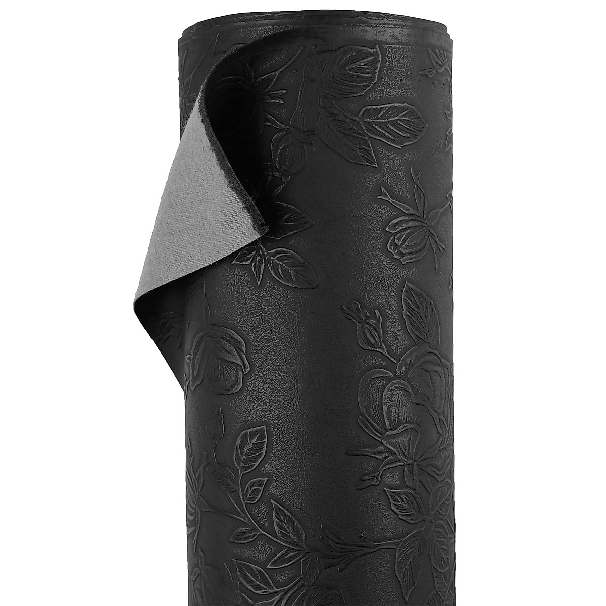 A-Express Floral Faux Leather Fabric - Embossed PU Synthetic Leather - 54" Wide by The Yard Vinyl Pleather Material - Upholstery Fabric for Car, DIY Craft Sheets - 1/2 Yard 54" x 18" Black
