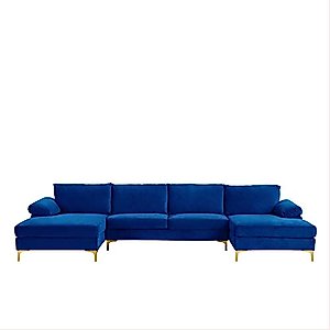 Casa Andrea Modern Modern Large Velvet Fabric U-Shape Sectional Sofa, Double Extra Wide Chaise Lounge Couch with Gold Legs