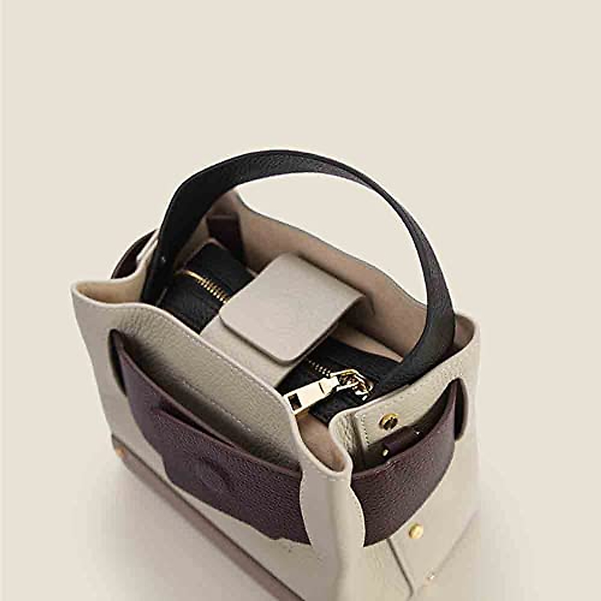 Women Bucket Bag Luxury Genuine Leather Handbags and Purses Soft Calfskin Casual Tote Bag 2022 (about 22cm-12cm-16cm,Khaki)