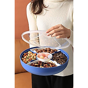 XKXKKE Divided Serving Dishes with Lid,Serving Bowls,Multifunctional Party Snack Tray for Fruits,Nuts,Candies,Crackers,Veggies Blue