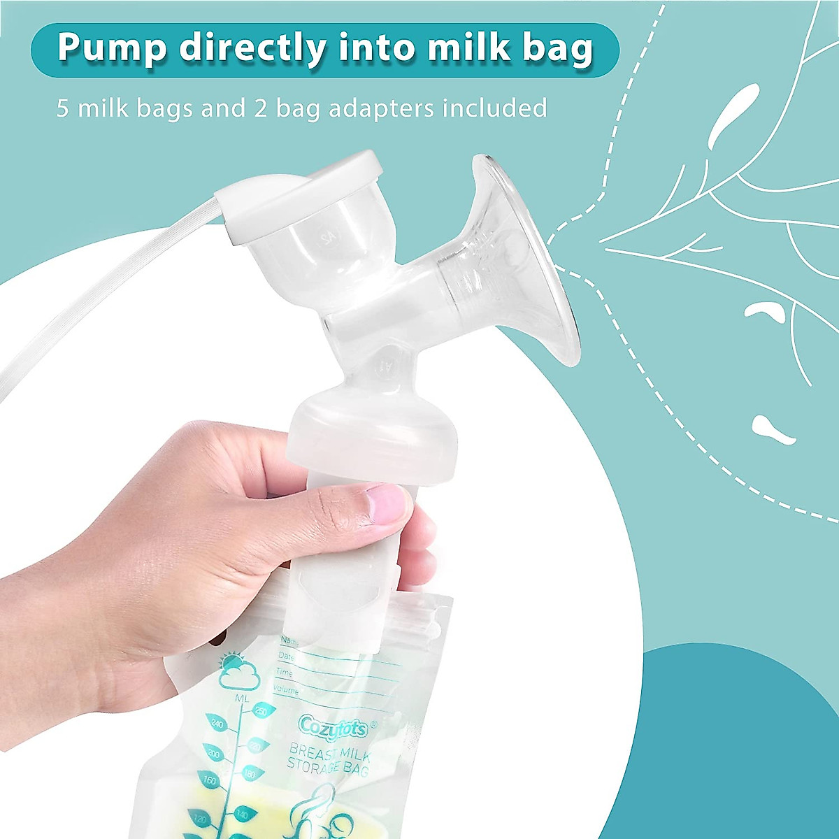 Cozytots Double Electric Breast Pumps Portable Rechargeable Battery Operated Breast Feeding Pump 9 Suction Levels with High Definition Display Touch Panel 5 Milk Bags 2 Adapters