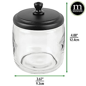 mDesign Small Apothecary Organizer Canister Jars - Glass Containers with Steel Lid for Bathroom, Organization Holder for Vanity, Counter, Hamill Collection - 2 Pack - Clear/Black