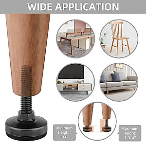 Heavy Duty Leg Levelers 3/8''-16 Thread, 12 Pcs Adjustable Leveling Feet Furniture Levelers Screw on with Threaded Inserts for Tables Chairs Cabinets Sofa, Support 3960LBs- Large Base, Black