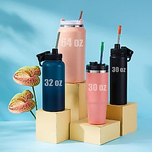 Wobye 12'' Tall Metal Straws Replacement for Stanley Quencher 64 40 30oz Cup, 4 Pack Long Stainless Steel Straw with Silicone Tip Cleaning Brush for Simple Modern Trek 40oz Tumbler