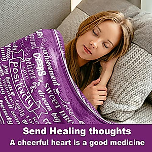 Get Well Soon Gifts, Feel Better Gifts for Women, After Surgery Recovery Gifts for Women, Healing Thoughts Blanket Gifts, Purple Inspirational Positive Energy Flannel Fleece Blanket 60x50inch