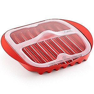 Lekue Microwave Bacon Maker/Cooker with Lid, Red