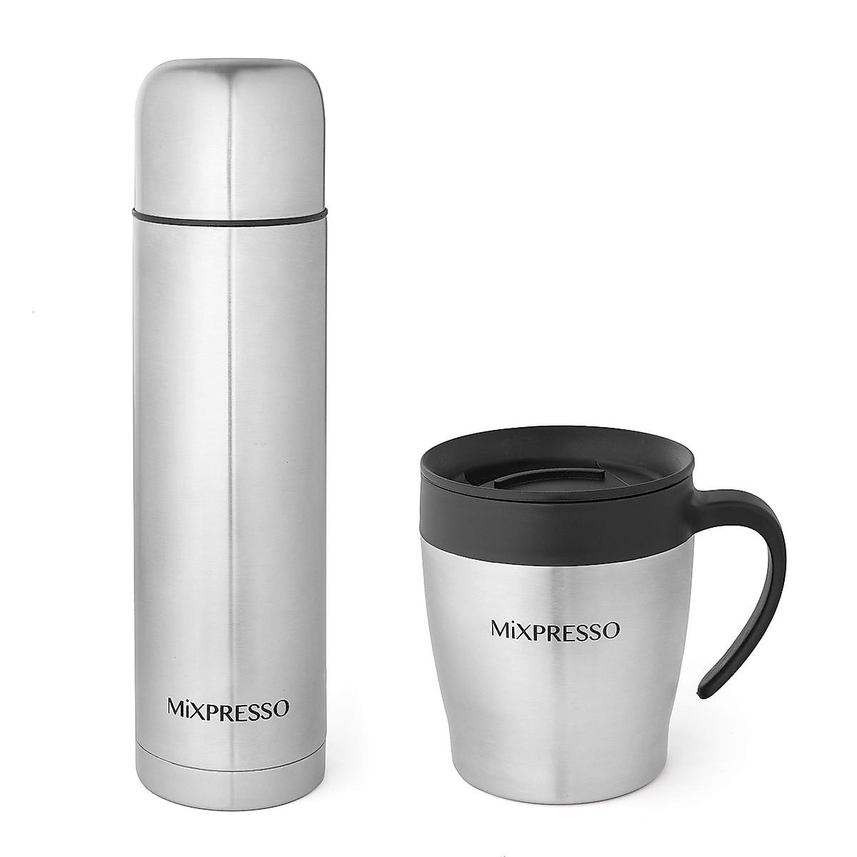 Mixpresso Coffee Flask +Coffee Mug, Stainless Steel Coffee vacuum flask For Hot Coffee or Cold Tea Fits Car Caddy or Backpack, Leak Proof Travel Mug, 17 Ounce Coffee Thermos