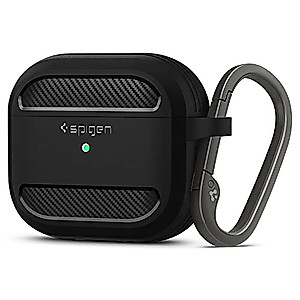 Spigen Rugged Armor Designed for Airpods 3rd Generation Case Protective Airpods 3 Case with Keychain (2021) [Durable Dual Layer Protection] - Matte Black
