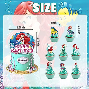 25Pcs Little Mermaid Ariel Party Cake Decorations, Cute Little Mermaid Ariel Birthday Cupcake Toppers Cartoon Mermaid Ariel Themed Party Favors for Boys and Girls Birthday Party Decorations
