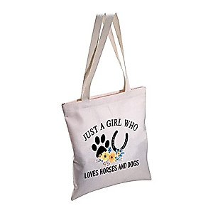 CMNIM Dog Horse Lovers Gifts Just a Girl Who Loves Horses and Dogs Tote Bag Dog and Horse Gifts For Dog Mom Owner Horse Tote Bag (Horses and Dogs Tote beige)