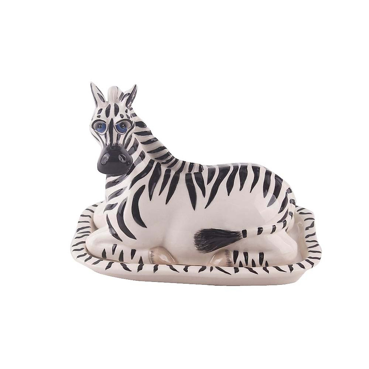 Blue Sky Ceramic 7.5" x 4.75" x 5.75" Zebra Butter Dish