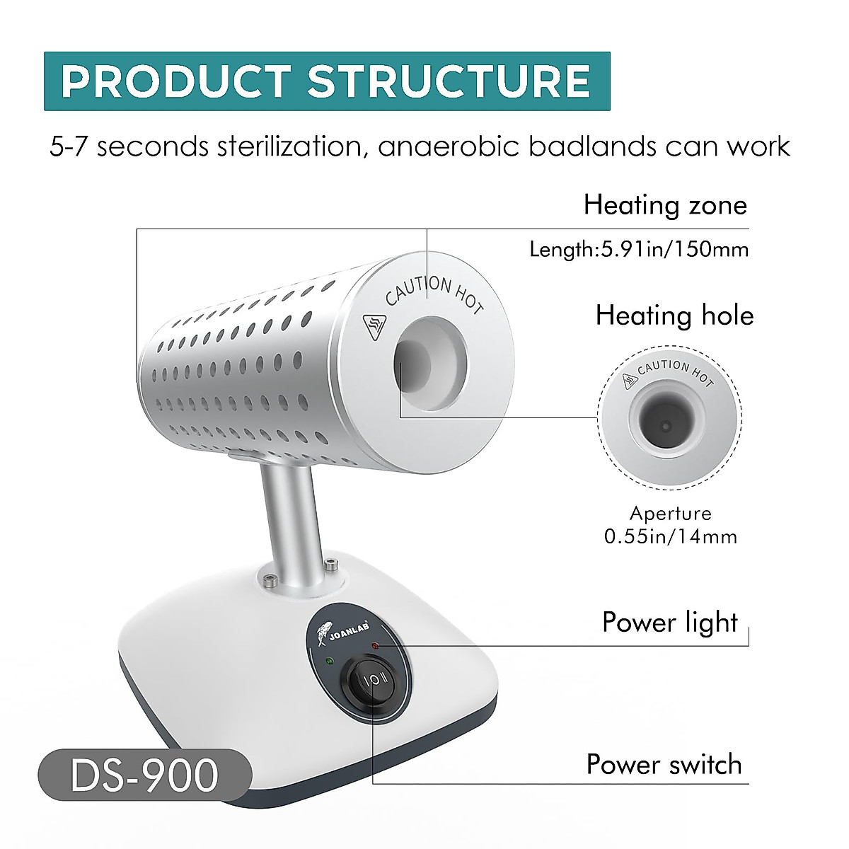 Lab DS-900 Infrared Sterilizer Autoclave Sterilizers Two Adjustable Heating Temperatures 400°C/825°C for Scalpel Needle Inoculating Loop Vaccination Ring,110V 150W