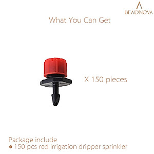 BEADNOVA Drip Emitter 150 Pcs 360 Degree Drip Line Emitter Adjustable Dripper Emitters for Drip Line 1/4 Inch Irrigation Tube Watering System Gardening (Red)
