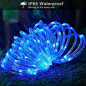 JMEXSUSS 2 Pack 100 LED Solar Rope Lights, IP65 Solar Rope Lights Outdoor Waterproof LED, 33ft 8 Modes PVC Tube Solar Christmas Fairy Lights for Trampoline Xmas Fence Yard Walkway Path Garden(Blue)