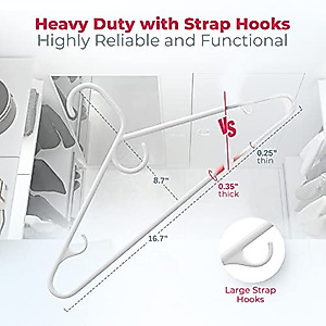 Neaties Heavy-Duty Plastic Hangers White (12, 24, 36 Packs) with Strap Hooks - Non-Slip Heavy-Duty Plastic Clothes Hangers with Accessory Hook for Suits, Coats, Dress, Shirts, or Belts (36 Pack)