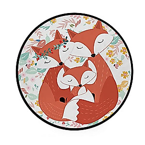 BVOGOS 4’Ft Lovely Floral Foxes Large Round Area Rug, Ultra Soft Kids Floor Playing Mat for Bedroom Living Room Baby Room, Non-Skid Lightweight Foam Rugs Home Decor