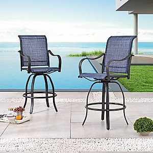 LOKATSE HOME 2 PCS Outdoor Swivel Bar Stools Height Chairs with Armrest for Backyard Deck Lawn Garden, Blue