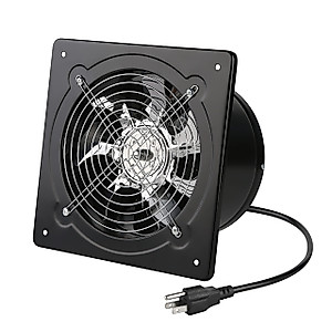 Nalle 8 inch Exhaust Fan 80W 500CFM Through-wall installation Ventilation Fan 110V Exhaust Smoke Fan Ventilation with Power Cord for Kitchen,Bathroom,laundry room,Toilets,Garage (Black