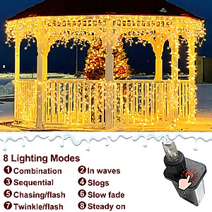 MO QIU E 456 LED Christmas Icicle Lights Outdoor Decor 35.4Ft 72 Drops 8 Modes Plug In Window Curtain Fairy String Dripping Light Decoration Home Holiday Indoor Eave Garden (Warm White)