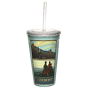 Tree-Free Greetings cc33288 Scenic Vermont Canoeing by Paul A. Lanquist Artful Traveler Double-Walled Cool Cup with Reusable Straw, 16-Ounce