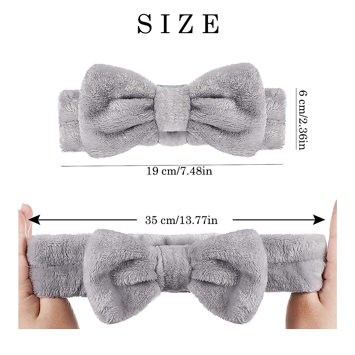 NYKKOLA 2 Pack Spa Headband,Bowknot Coral Fleece Elastic Headband With 2 Silicone Face Mask Brush,for Women Girls Washing Face Beauty Skincare And Sports. (Gray,Pink)