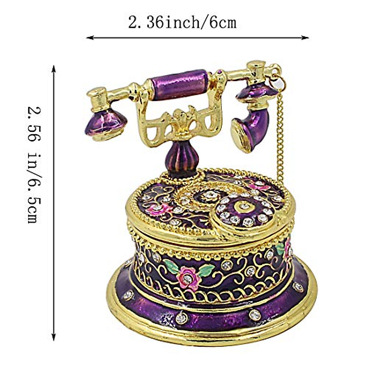 Hophen Telephone Trinket Box Hand-Painted Crystal Decorative Hinged Jewelry Ring Holder Storage Box Collectible (Purple)