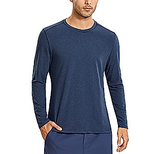 CRZ YOGA Men's Lightweight Pima Cotton Long Sleeve T-Shirts Loose Fit Fashion Casual Workout Tees Navy Heather Large