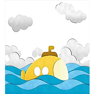 Ambesonne Yellow Submarine Duvet Cover Sets, Submarine Over The Wavy Sea and The Clouds in The Sky Image Print, Bedding Set with 2 Duvet Covers & 4 Pillowcases, 2 Pack Queen Size, Mustard and Blue
