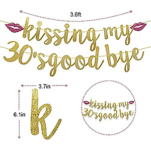 Kissing My 30's Goodbye Banner, 40th Birthday Party Decorations, 40 Years Old Birthday Decor, Lips Sign (Gold Glitter)