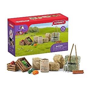 Schleich Horse Club 14pc. Toy Feed and Accessory Set for Horses and Animals - Detailed Hay, Straw, and Carrot Horse Feed, for Education and Imaginative Play for Girls and Boys, Gift for Kids Ages 5+