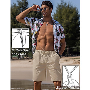 COOFANDY Mens Linen Slim Fit Drawstring Casual Shorts Beach Party Jogger Running Khaki