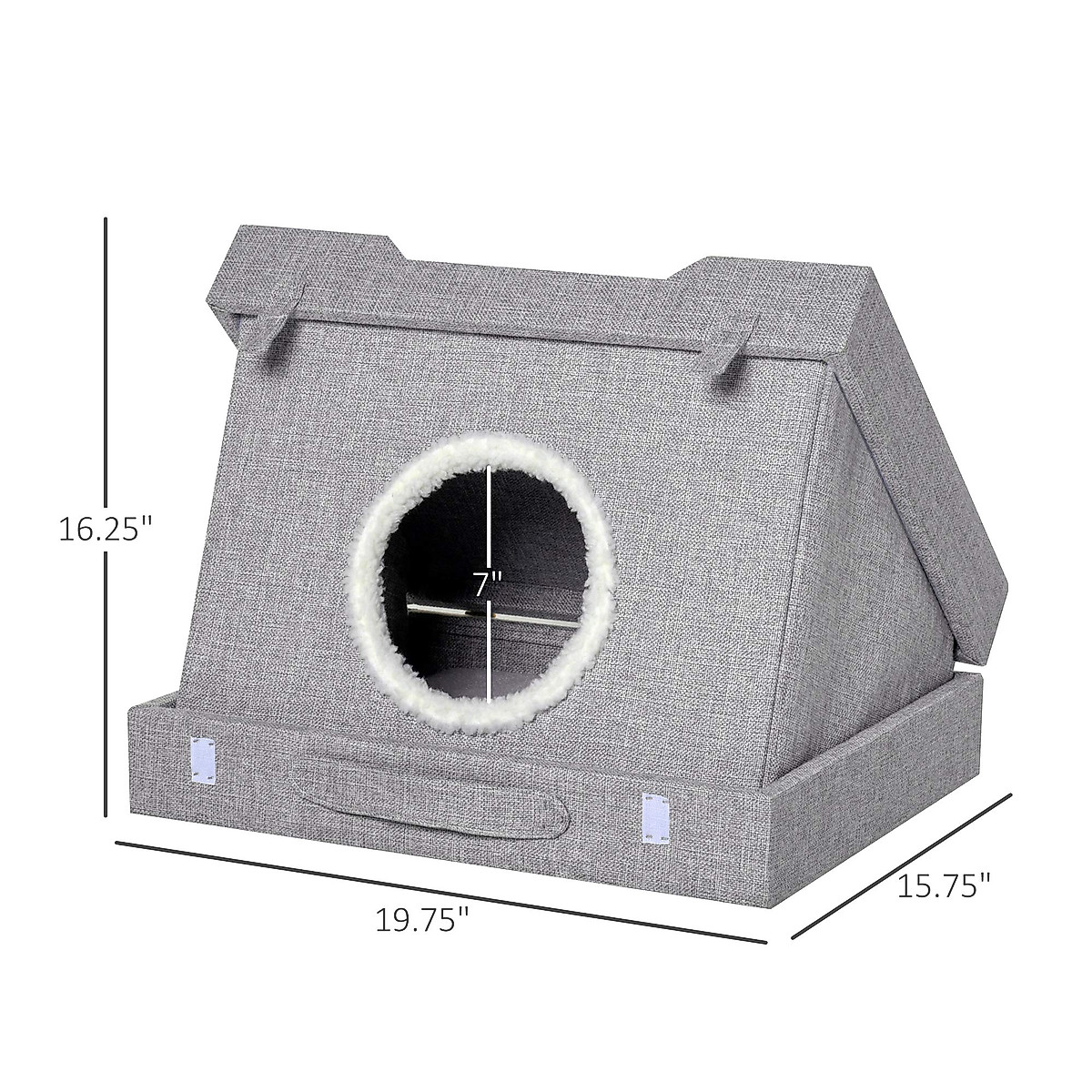 PawHut Cat House Foldable 2 in 1 Design Condo Pet Bed with Removable Washable Cushions Scratching Pad, Grey